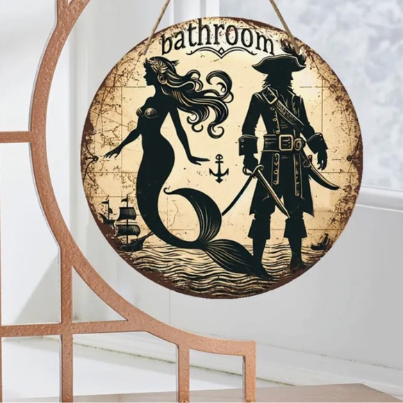 Art | Wall Plaque Metal Print Pirate Mermaid Bathroom Sign Ocean Sea ...